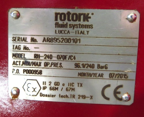 Rotork Fluid Systems Rack and Pinion Actuator RH-240-070F/C4 Free ...