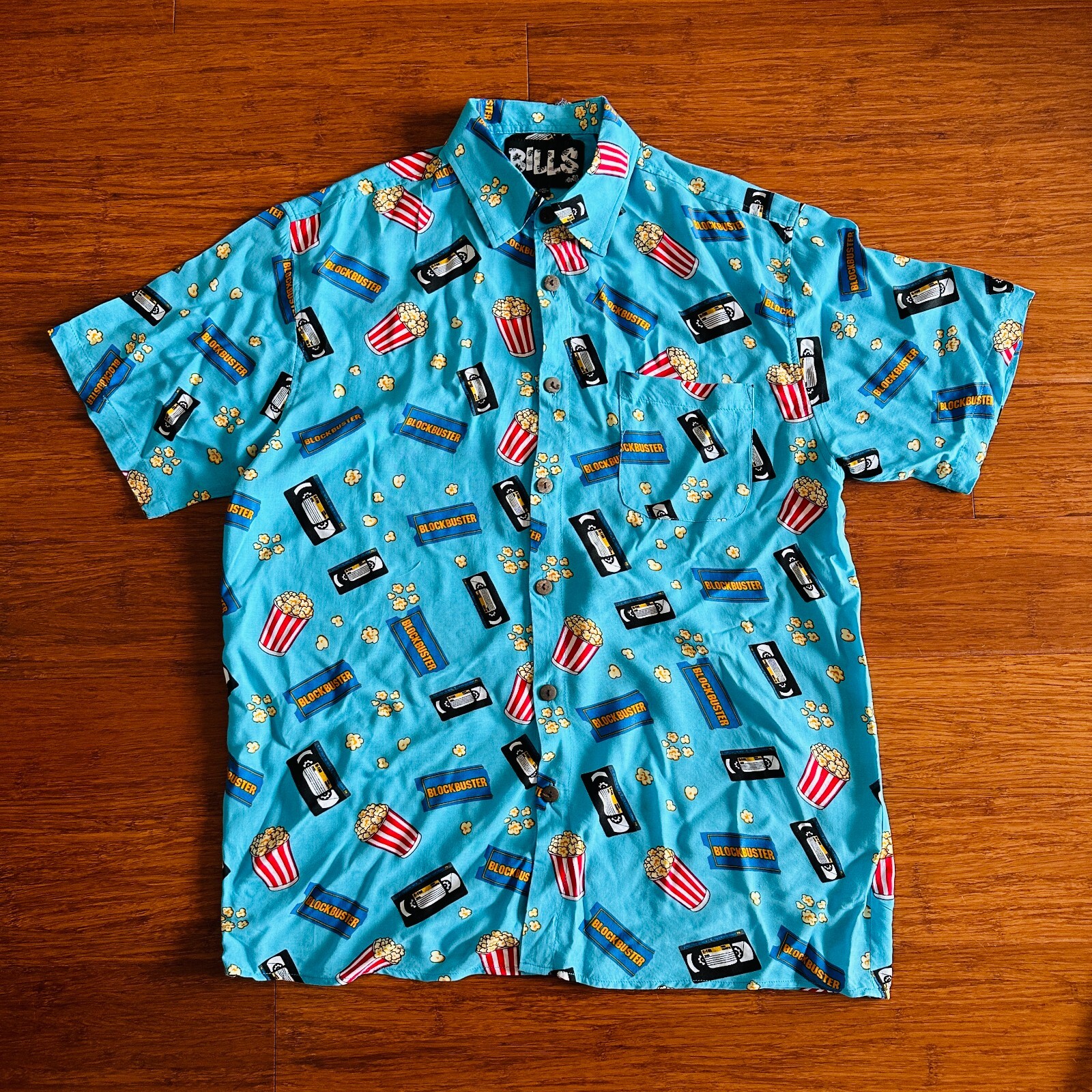 Blockbuster VHS Video Popcorn Bowling Hawaiian Button… - Gem