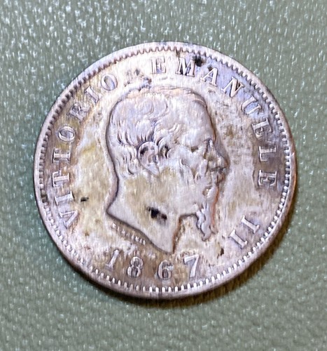 1867 Italy 1 Lire Coin Victoria Emmanuel II .835 Silver World Silver ...