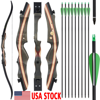 Archery 62" Takedown Recurve Bow 20lbs-50lbs Wooden Riser Hunting ...