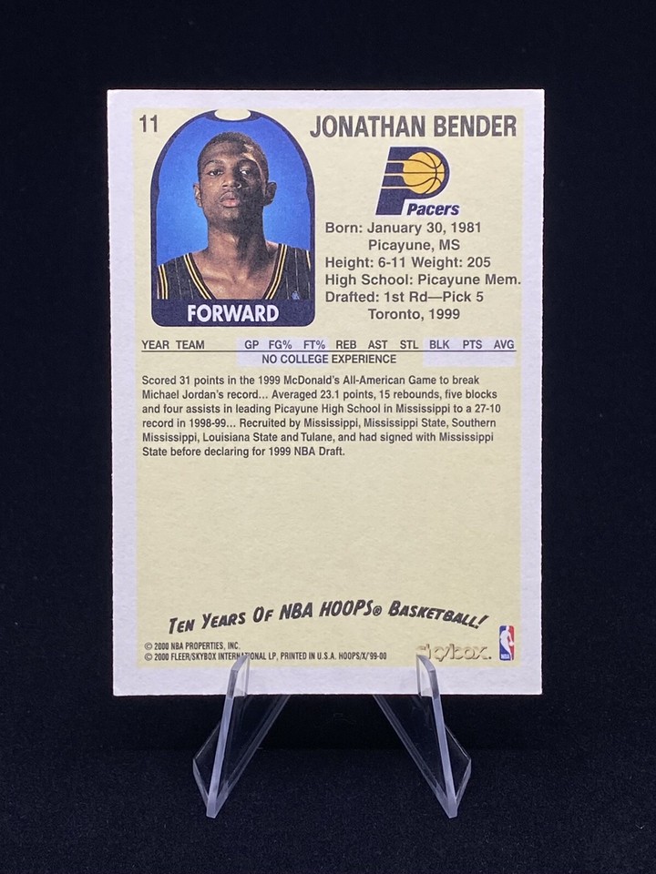 Jonathan Bender | Indiana Pacers |1999-00 Skybox NBA Hoops RC - #11 | eBay