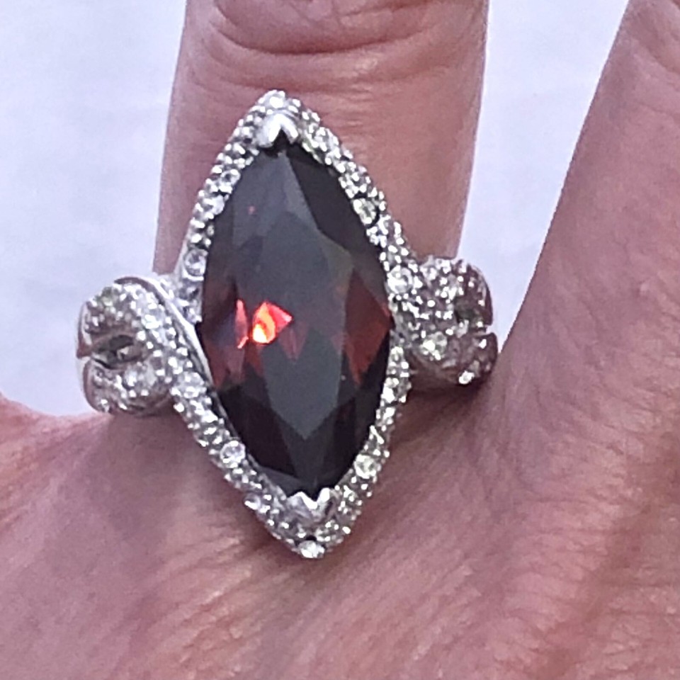 Faux Ruby Marcasite Statement Ring Boho Bold Runway Jewelry Size 9.5 | eBay
