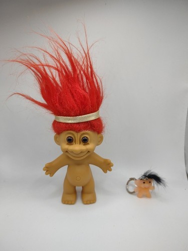 Vintage Troll Doll Red Gold Headband Russ Bonus Keychain Trolls ...