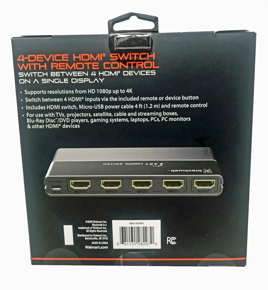 Blackweb 4 Device HD 1080p Up to 4K HDMI Switch w/ Remote Control New ...
