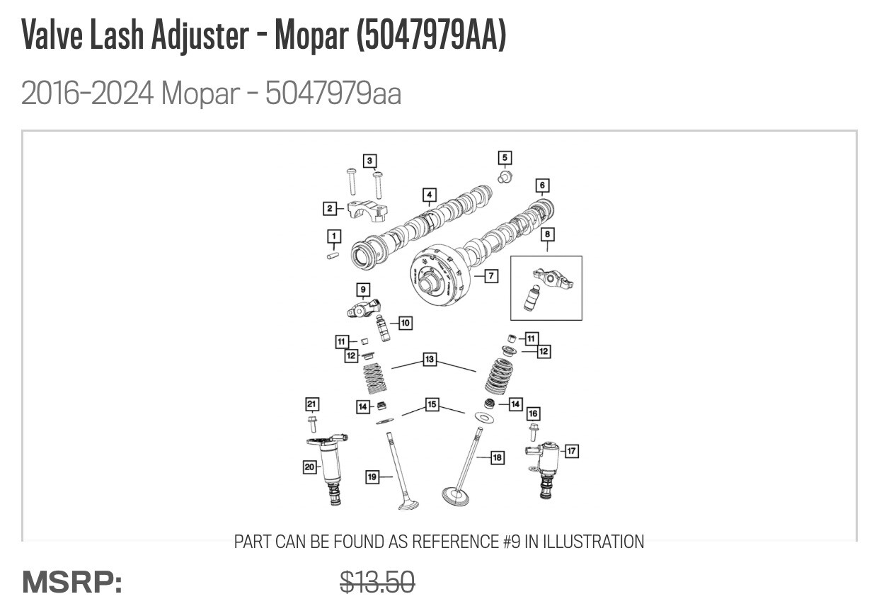 Genuine Mopar Valve Lash Adjuster 5047979AA for sale online | eBay