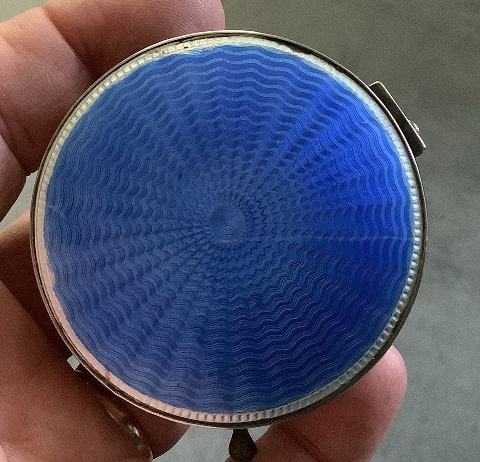 Antique Guilloche sterling silver blue enamel box 1 Foot Missing pot ...