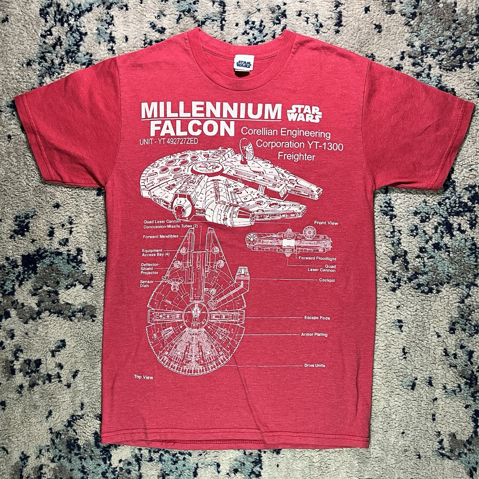 Star Wars Millennium Falcon Blueprints T Shirt Size S… - Gem
