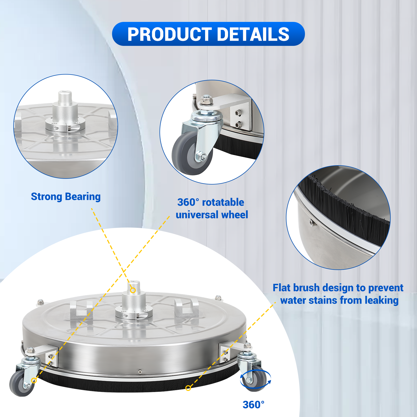 24 Inch Pressure Washer Surface Cleaner Stainless Steel with 4 Spinner ...