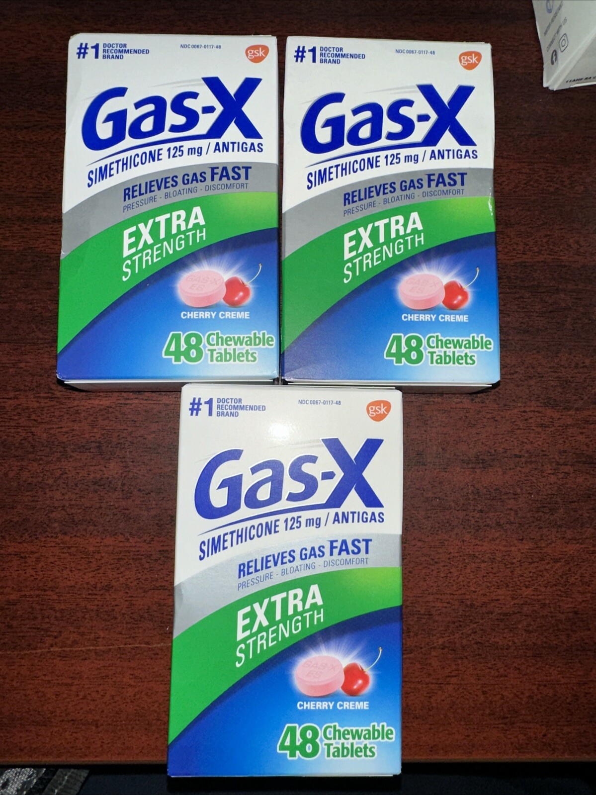 THREE 48ct Gas-X Extra Strength Simethicone Chewable Tablets Cherry ...