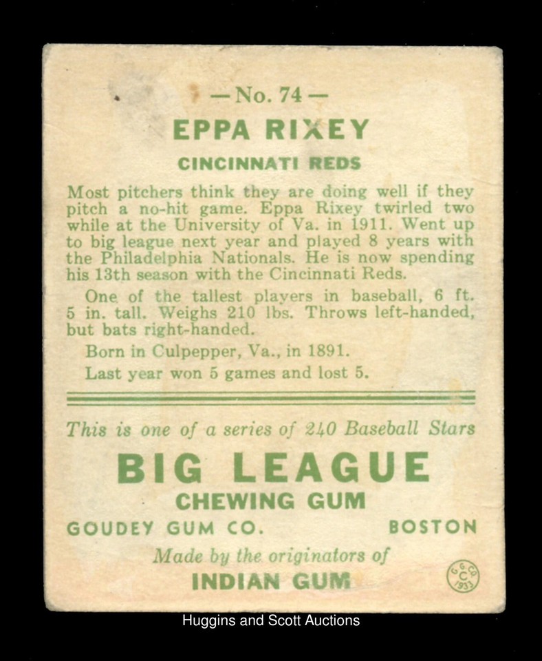 Eppa Rixey 1933 Goudey RC Rookie JSA LOA Auto Autograph HoF POP 3 VERY ...