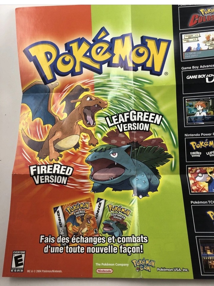 Pokemon LeafGreen FireRed 2004 Nintendo Game Boy Advance GBA Poster ...
