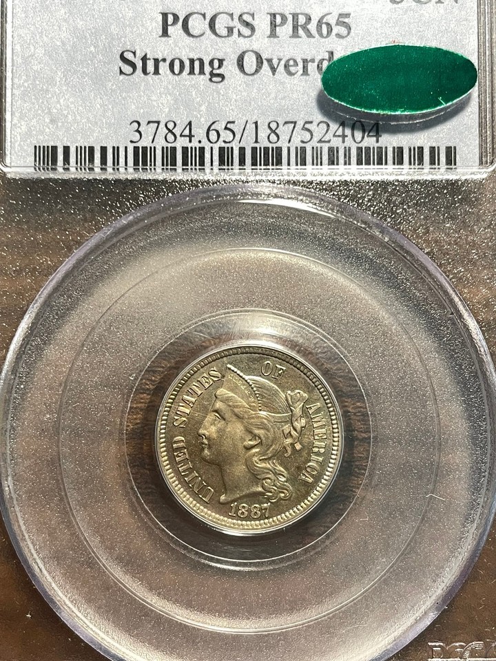 1887/6-P STRONG OVERDATE Three Cent Nickel 3CN PCGS PROOF PR 65 1887 ...