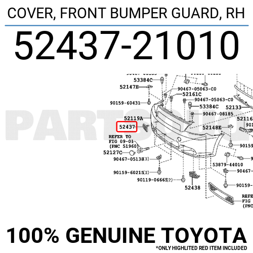 5243721010 Genuine Toyota COVER, FRONT BUMPER GUARD, RH 52437-21010 | eBay