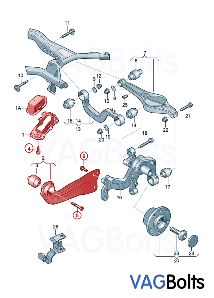 Genuine VW Rear Trailing Arm Axle Guide Bolt Kit Golf Mk5 Mk6 Audi A3 ...