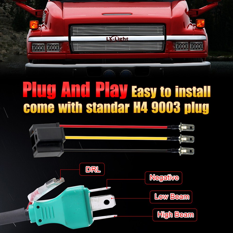 Pair DOT 60W 4x6inch Rectangular Led Headlights Hi/Lo DRL for Mit ...