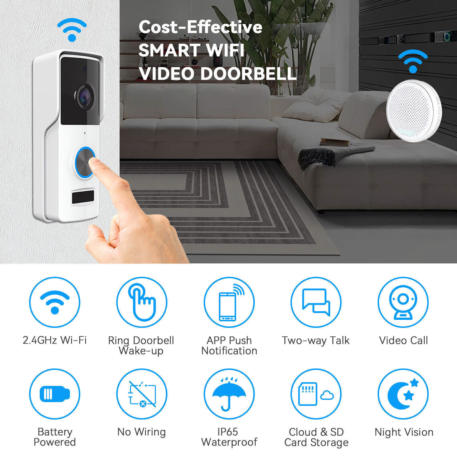 WiFi Smart Wireless Ring Doorbell Security Intercom Video Camera Door ...