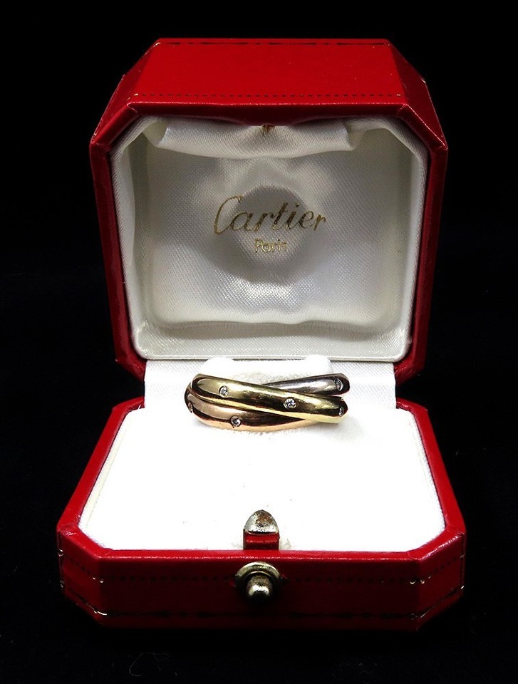 Cartier 18K White Yellow Rose Gold 18 Diamonds Trinity Rolling Band ...
