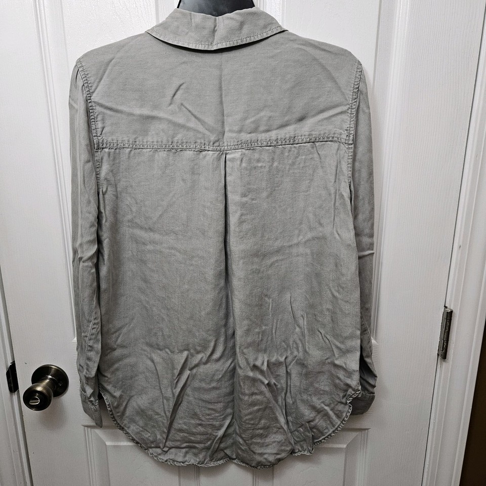 WOMENS JANE AND DELANCEY GRAY BUTTON DOWN LONG-SLEEVE SHIRT SIZE SMALL ...