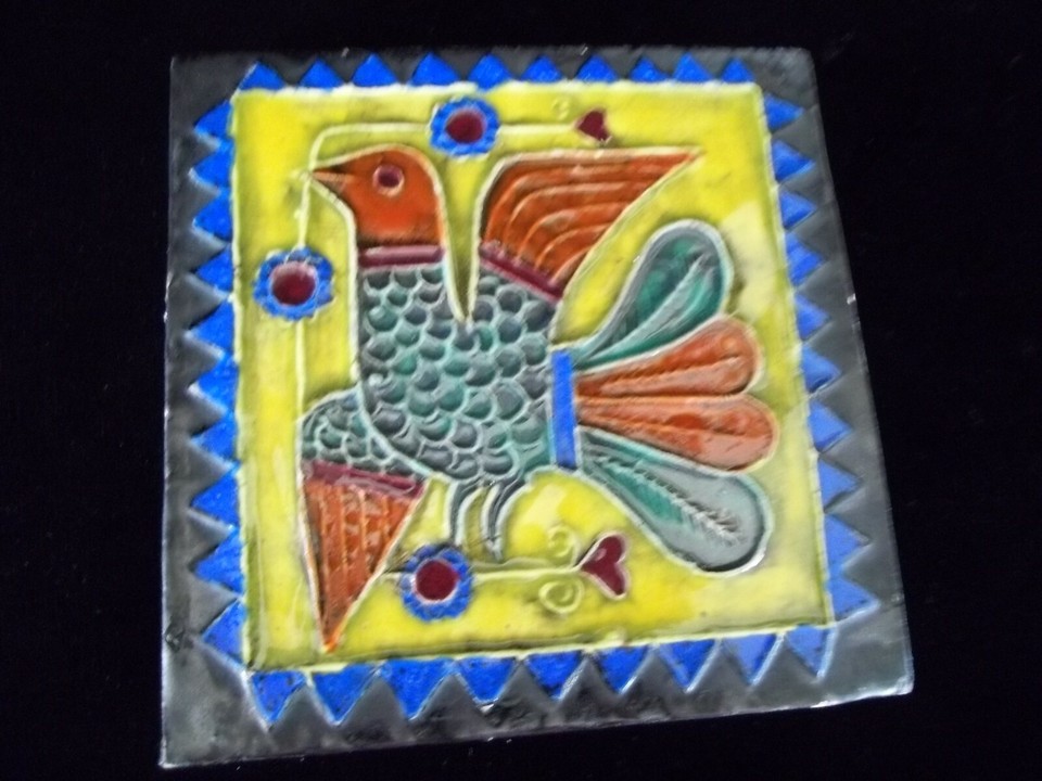 Dated Tile ornate Bird Middle Eastern Boho Decor signed Turkish? 1958 ...