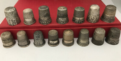 ANTIQUE STERLING SILVER THIMBLE LOT COLLECTION 15 MIXED DESIGNER ...
