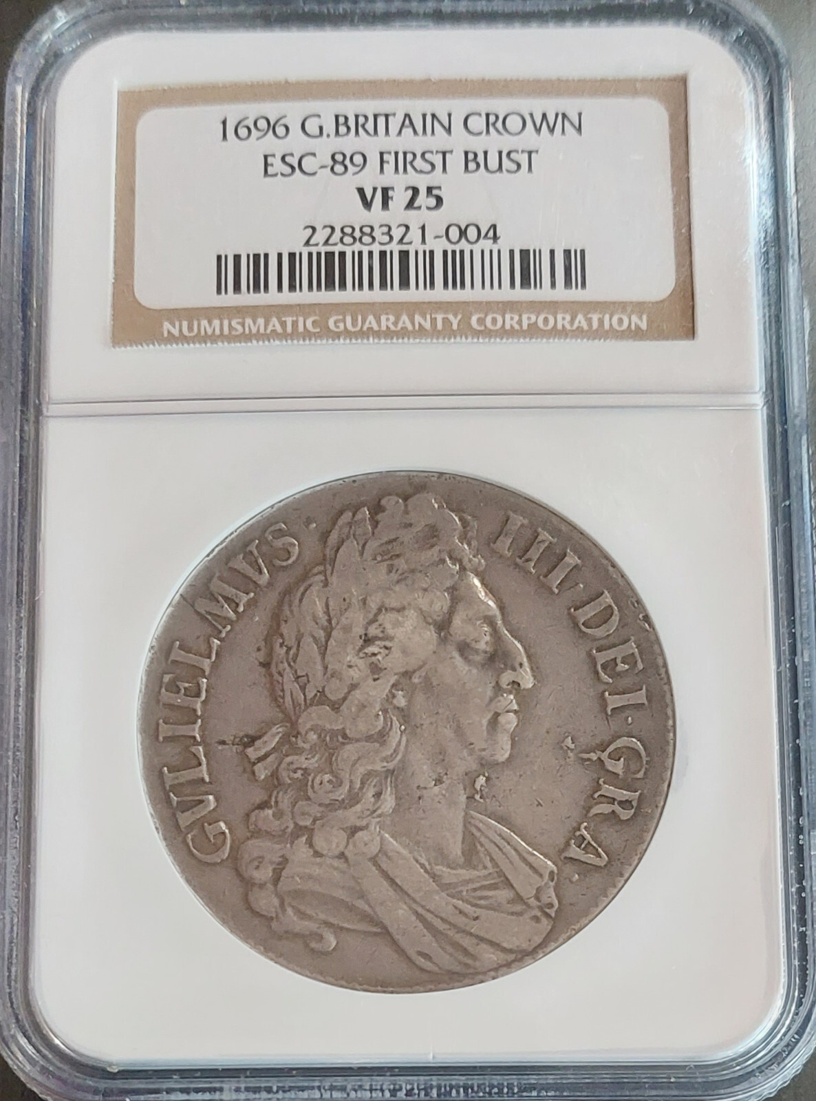 1696 ENGLAND, GREAT BRITAIN Crown Coin ESC-89 First Bust NGC VF25 ...