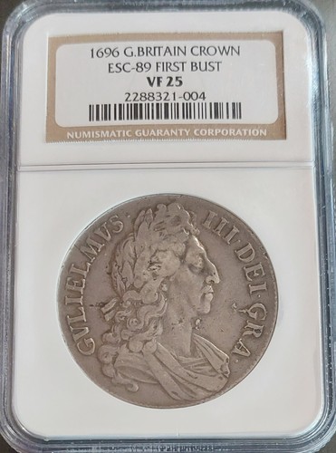 1696 ENGLAND, GREAT BRITAIN Crown Coin ESC-89 First Bust NGC VF25 ...