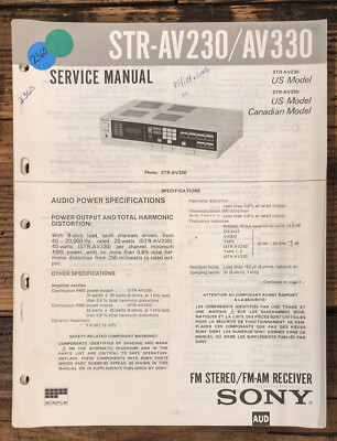 Sony STR-AV230 STR-AV330 Receiver Service Manual *Original* | eBay