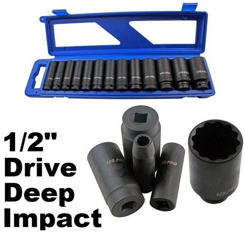 13pc DEEP IMPACT SOCKET SET by US PRO TOOLS 1/2" Drive 13mm to 32mm bi ...