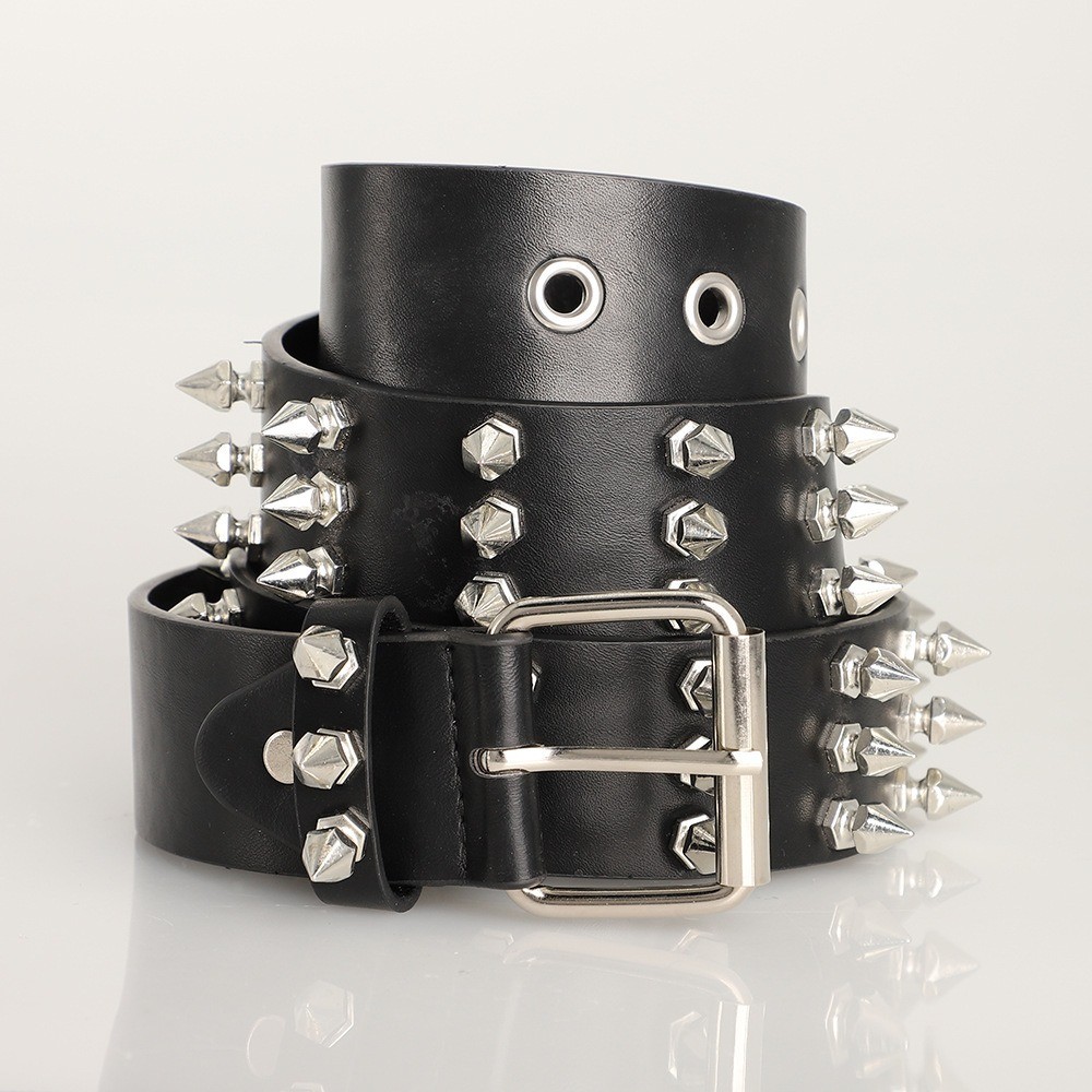 Unisex Black Spiked Studded Leather Belt Adjust Punk Rock Wide Jeans ...