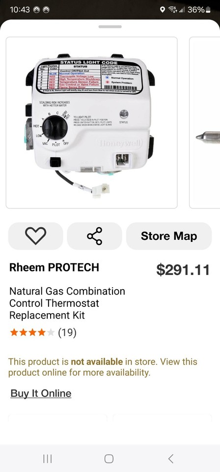 Rheem PROTECH Natural Gas Combination Control Thermostat Replacement Kit | eBay
