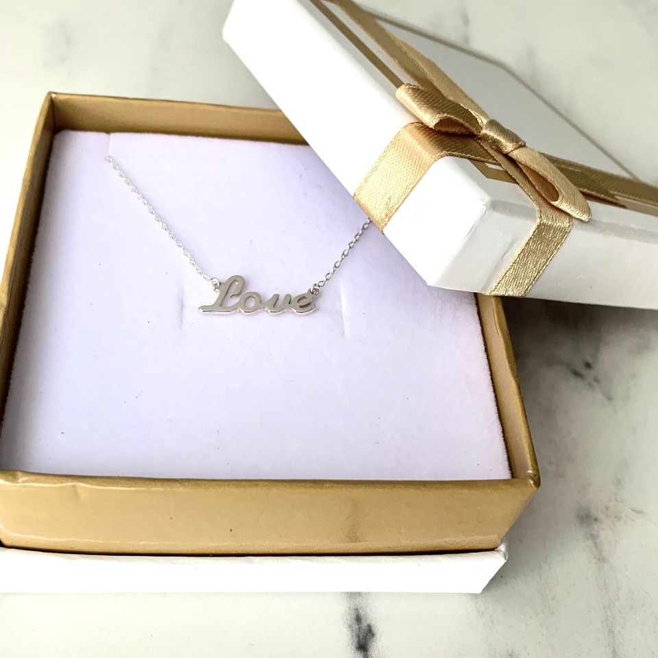 LOVE Name Plate Necklace Pendent Silver female Personalized Valentines ...
