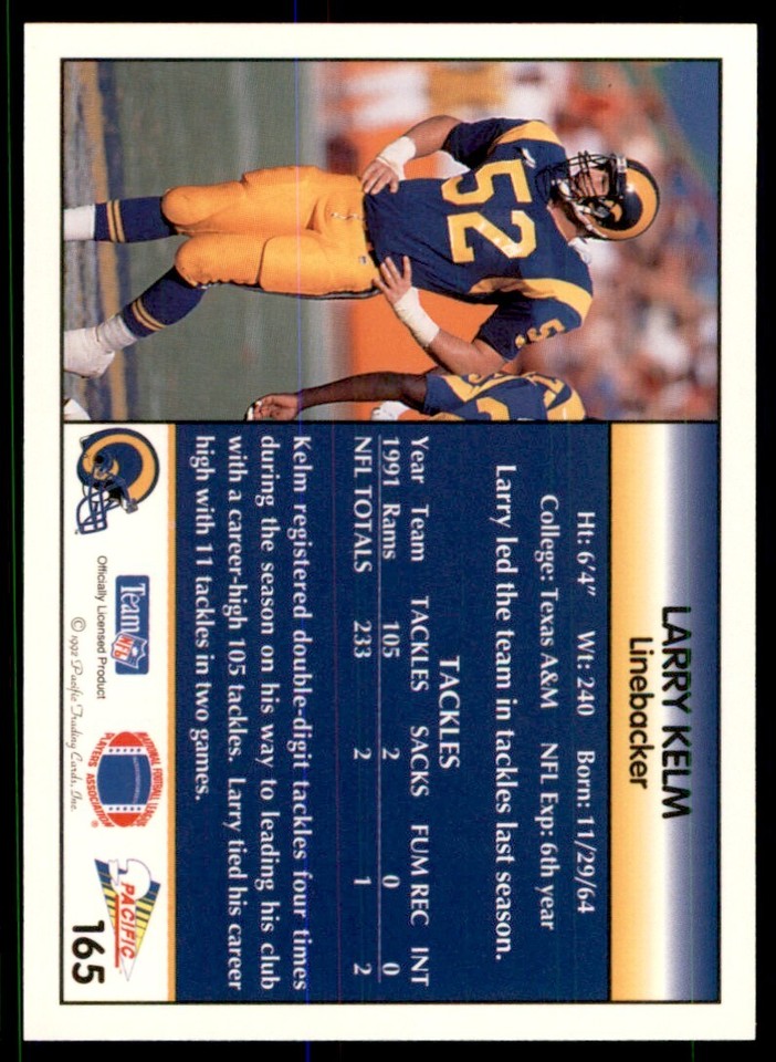 1992 Pacific Larry Kelm Los Angeles Rams #165 | eBay
