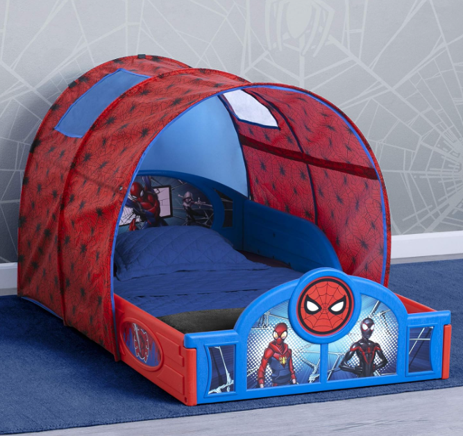 Toddler Canopy Bed Spiderman Play Tent Molded Plastic Bed with Safety ...
