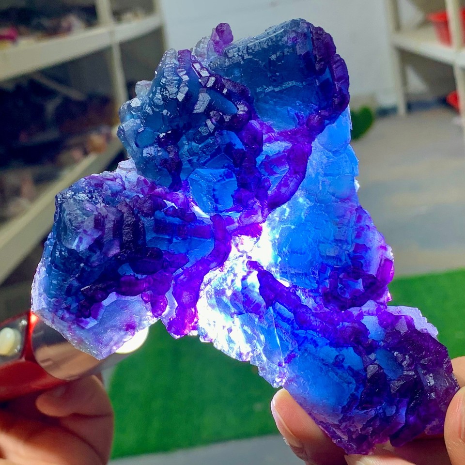 223G Natural fluorite Blue Green Purple cubic mineral crystal sample ...