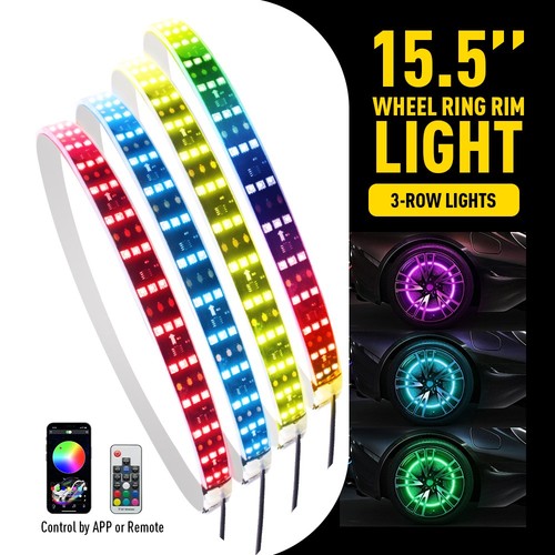 15.5" RGB & Chasing Flow Double Row LED Wheel Ring Rim Lights For Truck ...