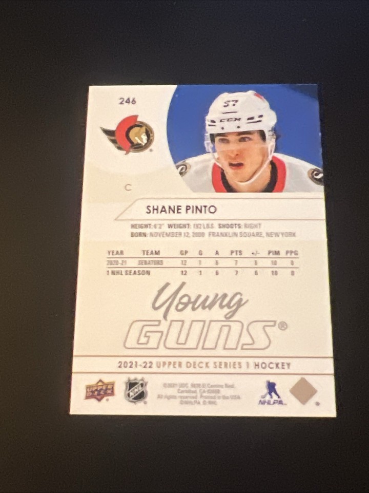 Shane Pinto Young Guns SILVER FOIL Parallel Rookie RC YG 2021-22 Upper ...