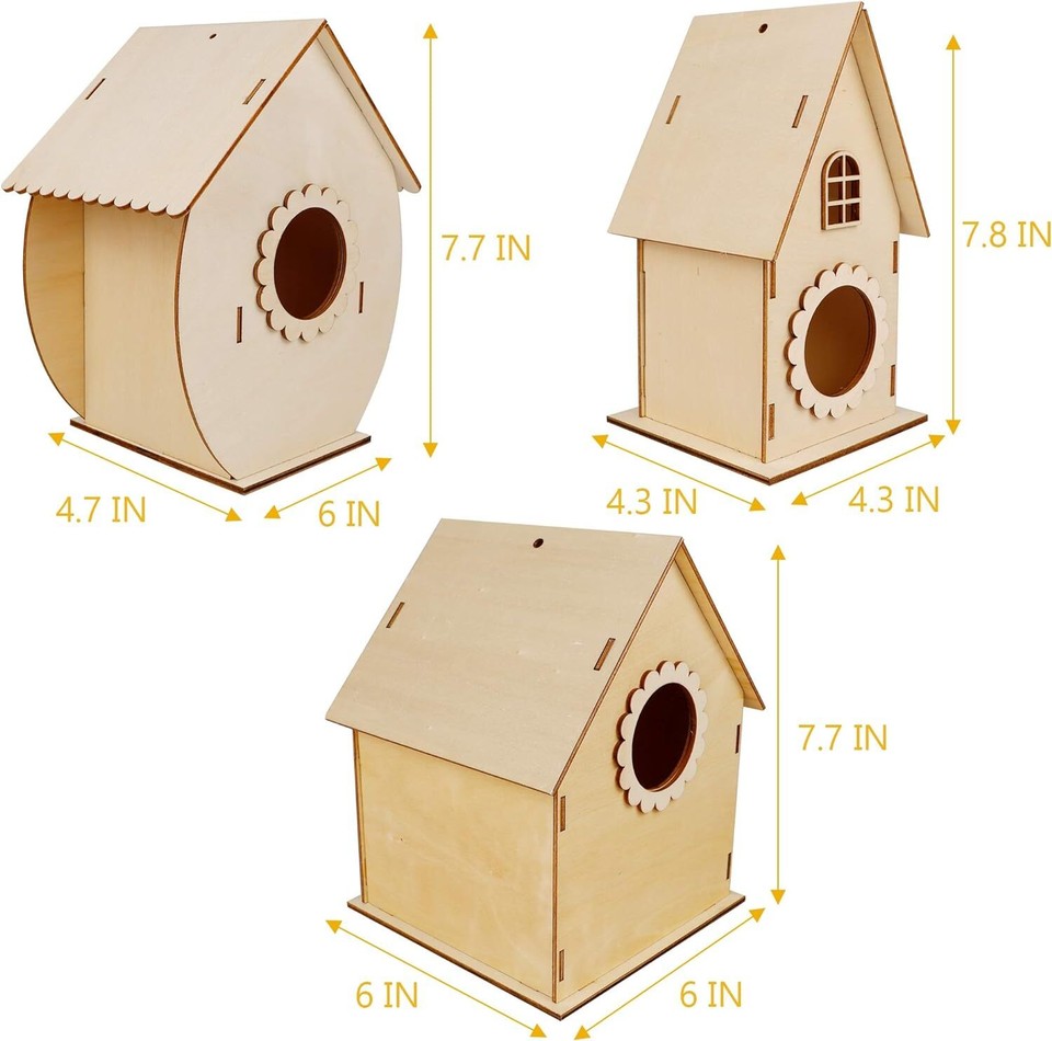 Art Craft Wood Toys for Kids, 4 Pack DIY Bird House Kit Painting Wooden ...