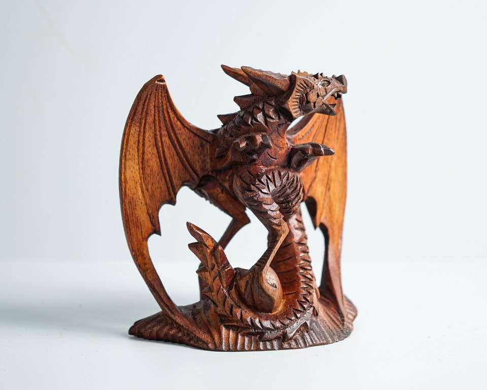 Small Dragon Statue, Mystical Animal, Wooden Dragon, Wood Carved ...