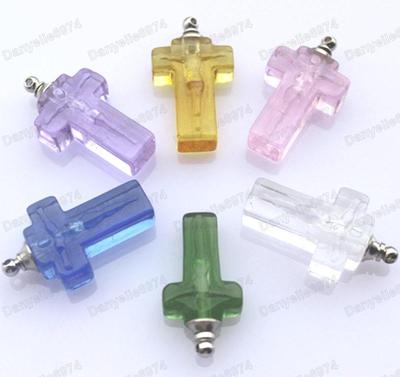 SCREW perfume GLASS VIALS crucifix CROSS BOTTLE vial PENDANT crystal ...