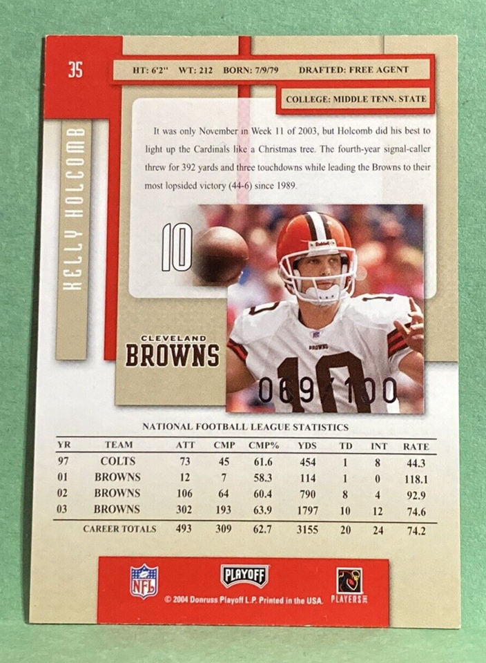 2004 Prestige KELLY HOLCOMB Xtra Points /100 Card #35 Browns | eBay