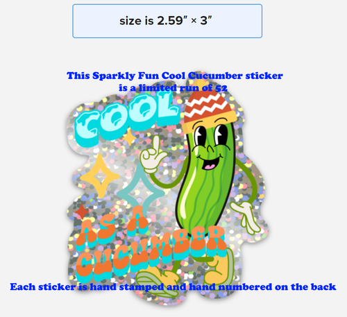Cool As A Cucumber Glitter Sticker Waterproof, Scratch, Fade Resist | eBay