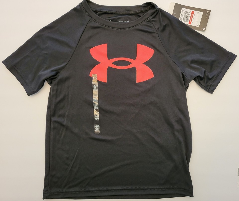 Boys XS Under Armour Tech Big Logo SS Tee Shirt Black 1363283-002 FREE ...