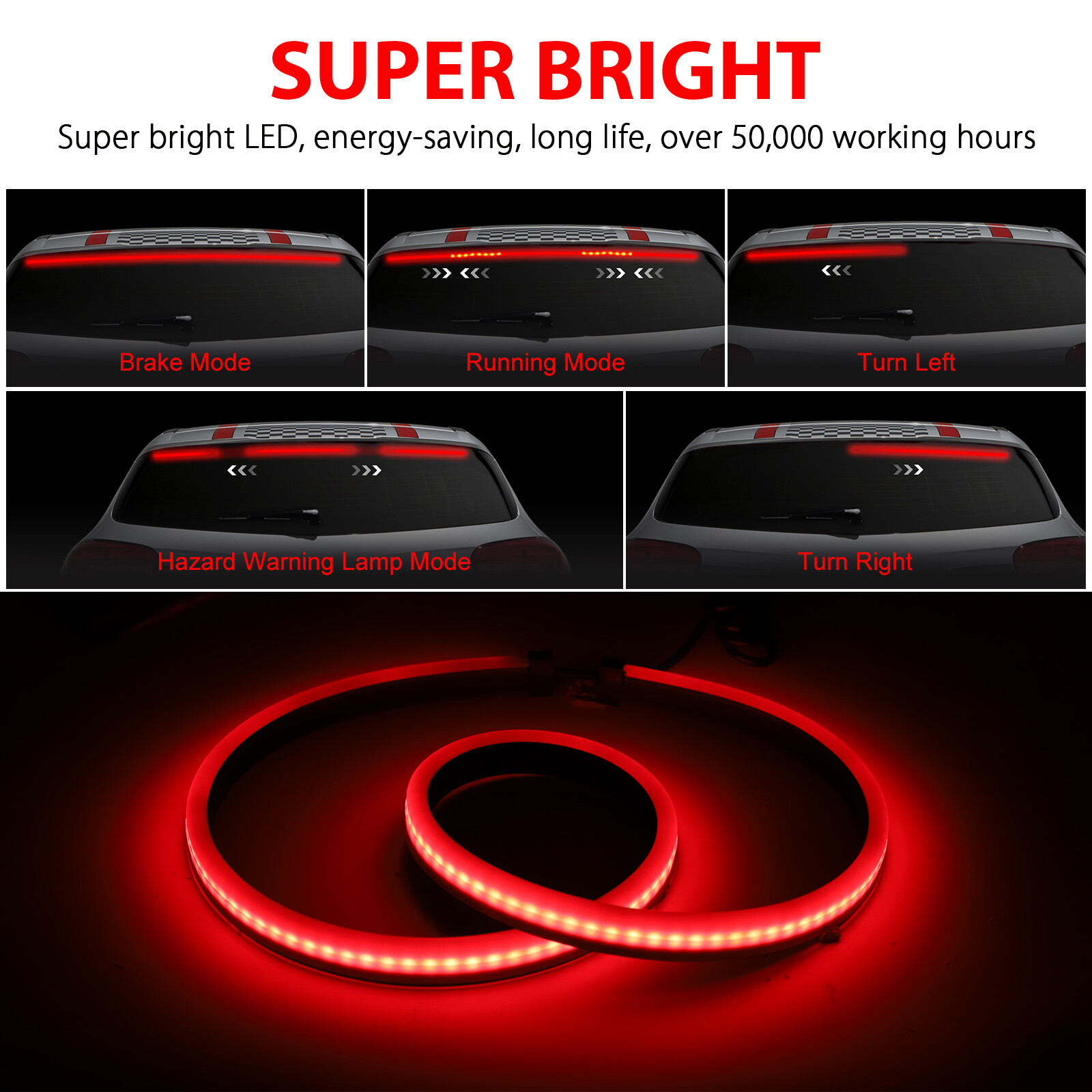 40" inch LED 3rd Stop Brake Tail Light Strip Bar Turn Signal Windshield ...
