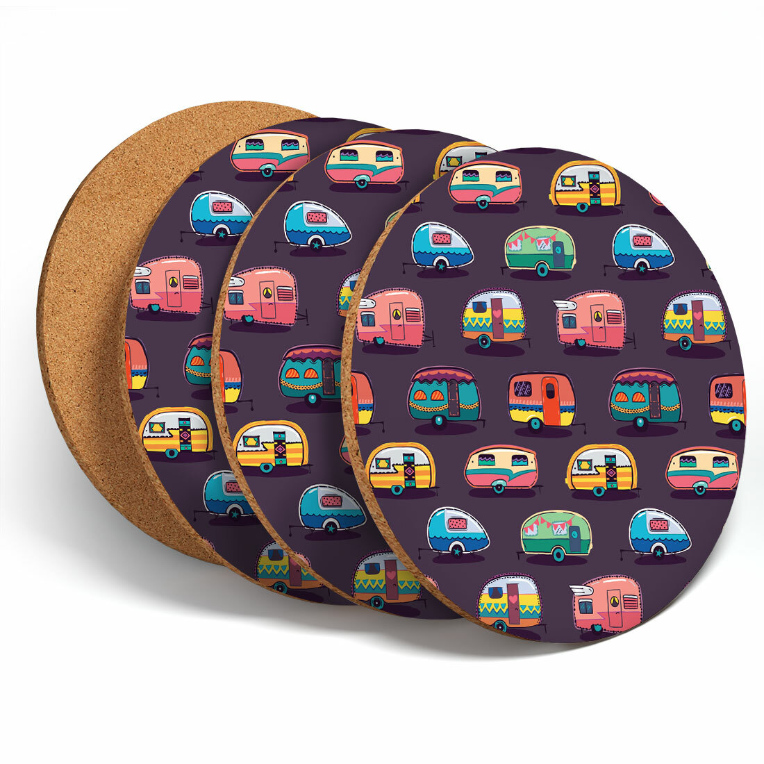 4 Set - Fun Caravans Caravan Camping Coasters - Kitchen Drinks Gift ...