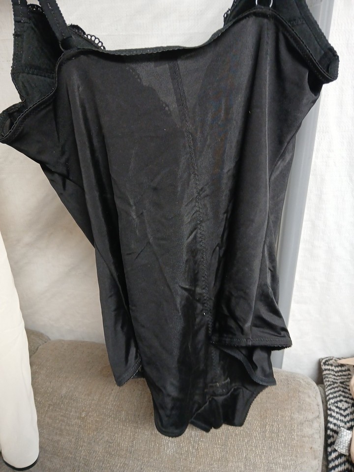 DELTA BURKE BLACK NYLON & LACE TEDDY BODYSUIT LINGERIE SIZE 2X BUILT IN ...