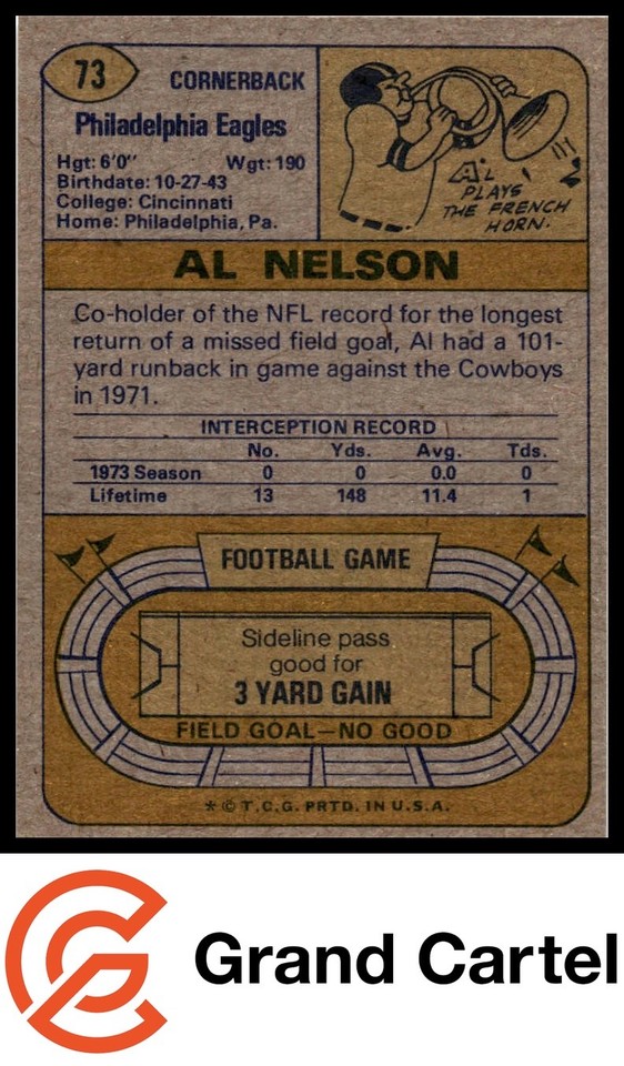 1974 Topps #73 Al Nelson - Philadelphia Eagles GRAND CARTEL | eBay