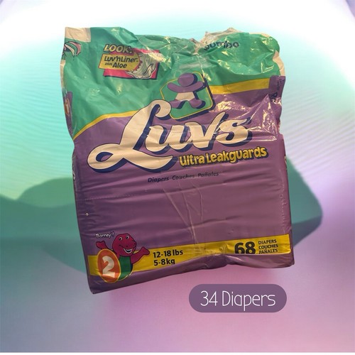 Vintage Luvs Barney Diapers Size 2 Jumbo Pack 90’s 34 Plastic Diapers ...