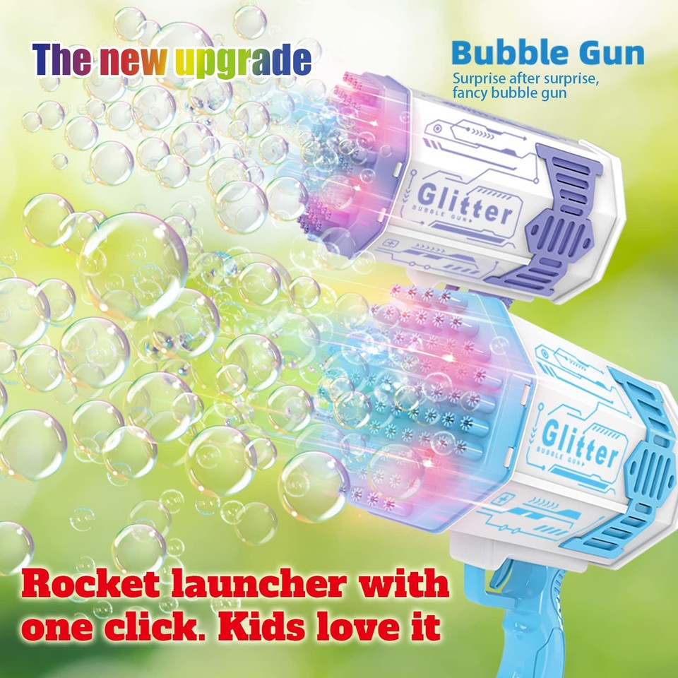 Bubble Gun with 76 Holes and Light, Bubble Rocket Launcher, Bubble Guns ...