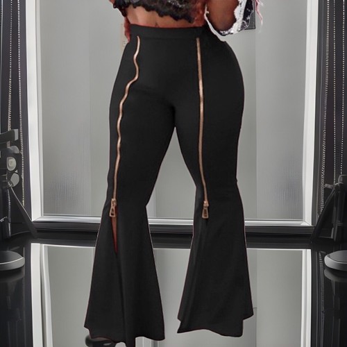 Unique Flared Boot Cut Pants Zippers Design High Elastic Waist Split ...