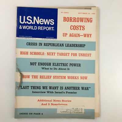 US News & World Report Magazine September 22 1969 Borrowing Costs Up ...